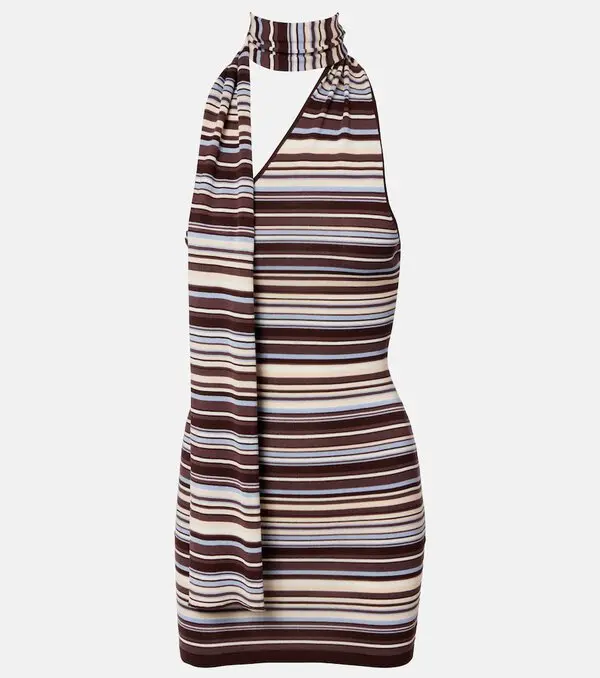 AYA MUSE Knitted Striped Minidress With Scarf Detail - Multicoloured