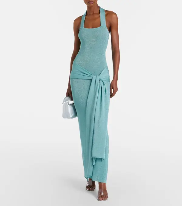 AYA MUSE Knitted Lamé Maxi Dress - Green