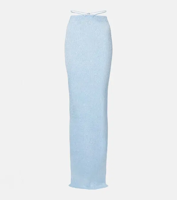 BANANHOT Alma Sequined Knitted Maxi Skirt - Blue