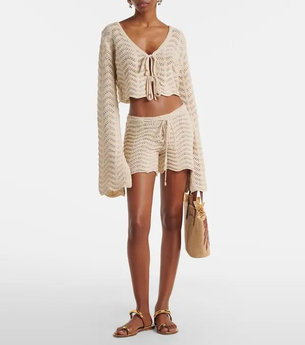 BANANHOT Kim Crochet Cotton-blend Shorts - Beige