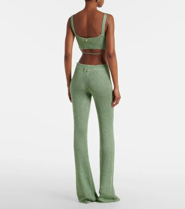 BANANHOT Liz Sequin Flared Trousers - Green