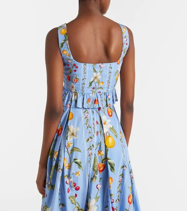 Agua Bendita Eslabon Printed Cotton Bustier Top - Blue