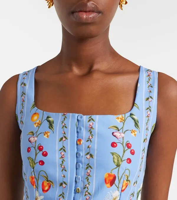 Agua Bendita Eslabon Printed Cotton Bustier Top - Blue