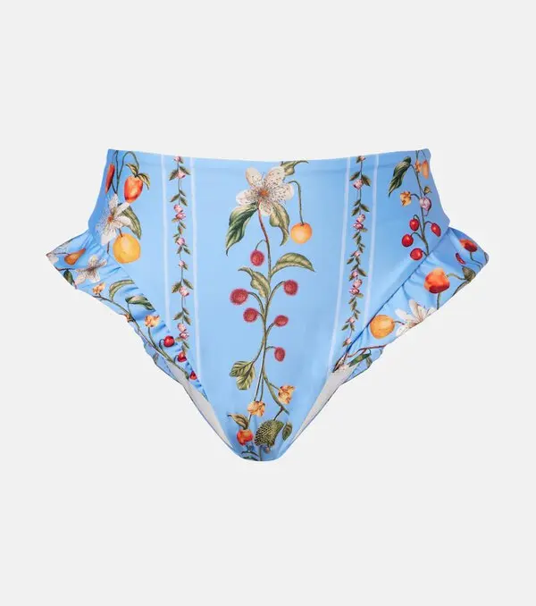 Agua Bendita Jengibre Printed Ruffled Bikini Bottoms - Blue