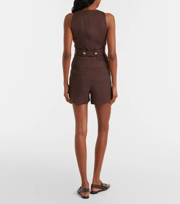 Veronica Beard Haina Linen-blend Twill Shorts - Brown