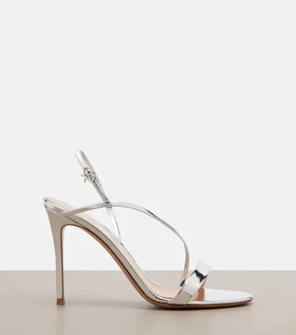GIANVITO ROSSI Manhattan Mirrored Leather Sandals - Silver