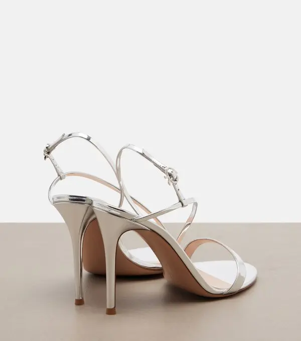GIANVITO ROSSI Manhattan Mirrored Leather Sandals - Silver