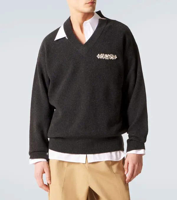 Simone Rocha Cutout Embellished Wool-blend Sweater