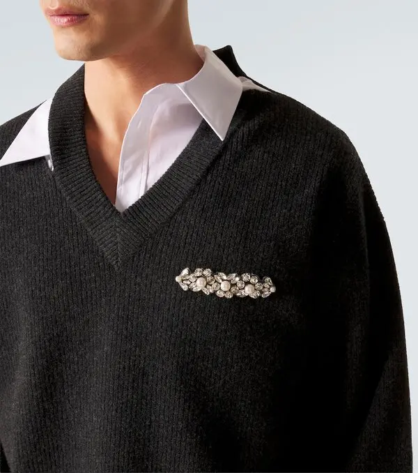 Simone Rocha Cutout Embellished Wool-blend Sweater