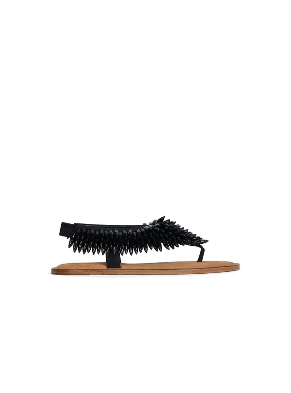 Balmain Flat Thong Sandals With Bead Embroidery - Black