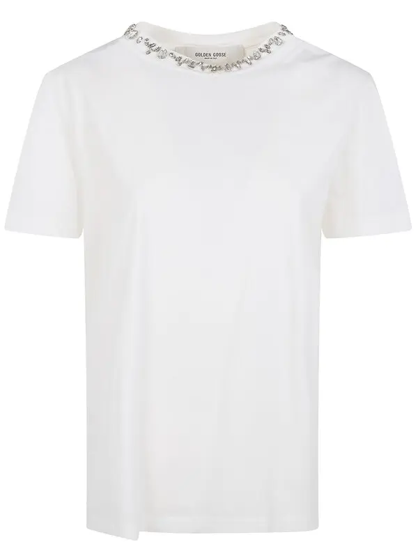 GOLDEN GOOSE Golden W`s" Regular T-shirt Distressed Cotton Jersey Wit - White