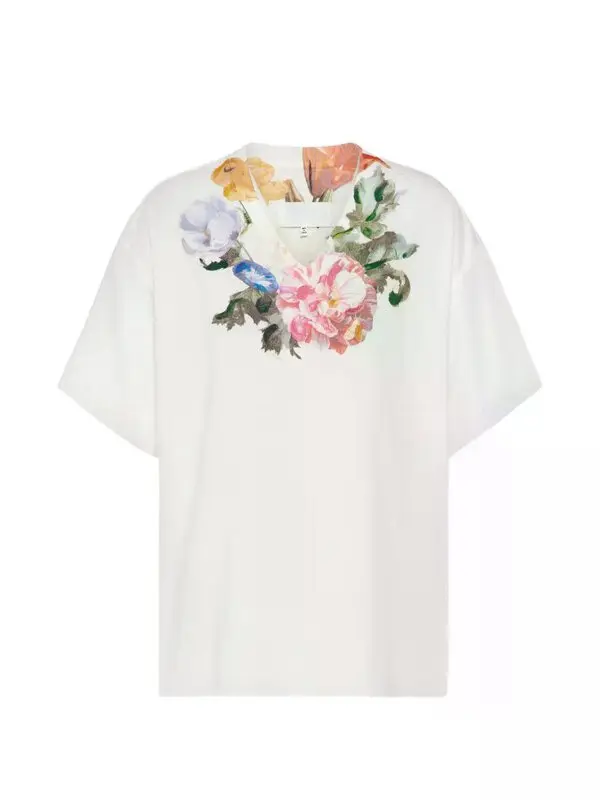 MAISON MARGIELA Floral V-neck T-shirt - White
