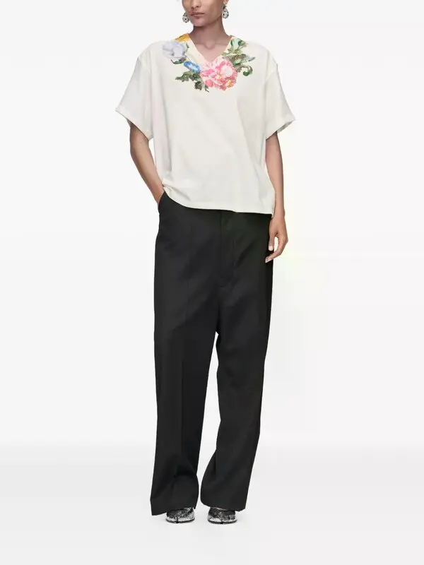 MAISON MARGIELA Floral V-neck T-shirt - White