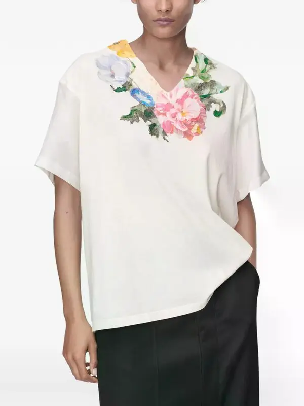 MAISON MARGIELA Floral V-neck T-shirt - White