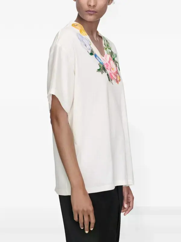MAISON MARGIELA Floral V-neck T-shirt - White