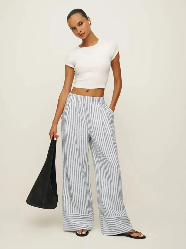REFORMATION Fernando Linen Wide Leg Short Pant - Grey