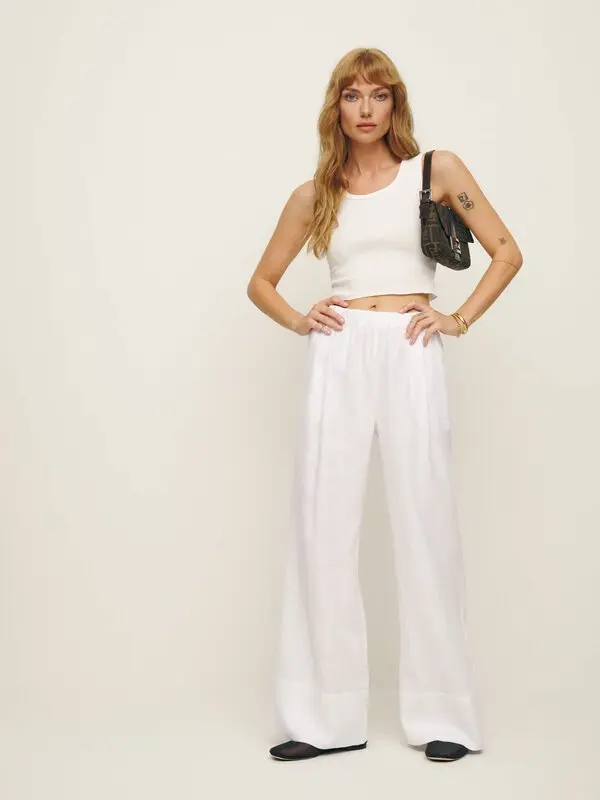 REFORMATION Fernando Linen Wide Leg Short Pant - Ivory