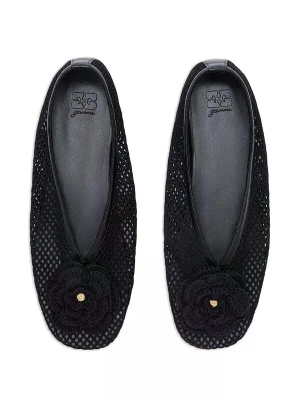 GANNI Jenny Ballerinas In Mesh With Floral Detail - Black