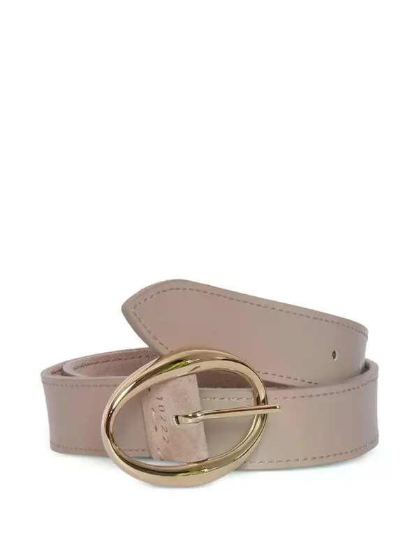 ORTIGNI Leather Belt With Oval Buckle - Neutrals