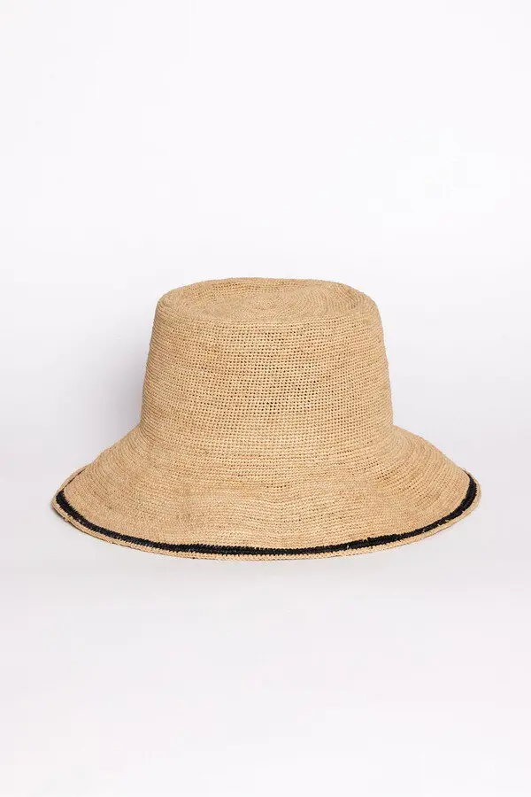 Velvet By Graham & Spencer Stripe Edge Crochet Bucket Hat - Black