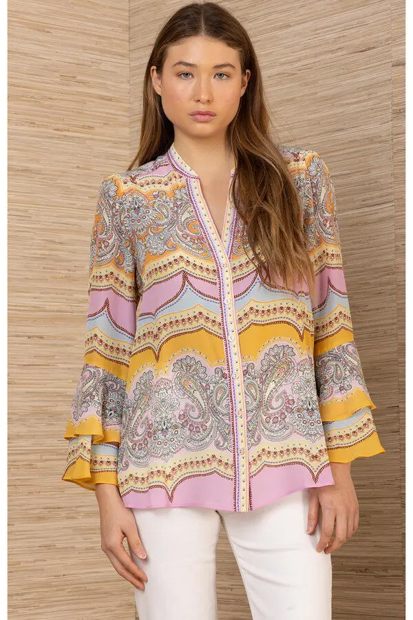 Hale Bob Bell Sleeve Silk Top - Pink