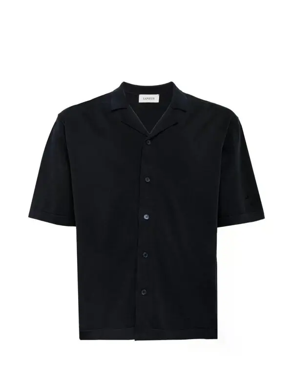 LANEUS Knitted Cotton Shirt - Blue