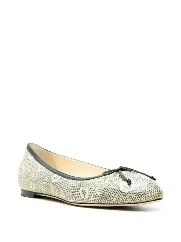 Manolo Blahnik Snakeskin-effect Bow Ballet Flats