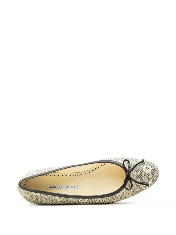 Manolo Blahnik Snakeskin-effect Bow Ballet Flats