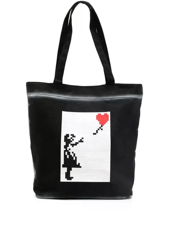 MOSTLY HEARD RARELY SEEN Floating Heart Cotton Tote - Black