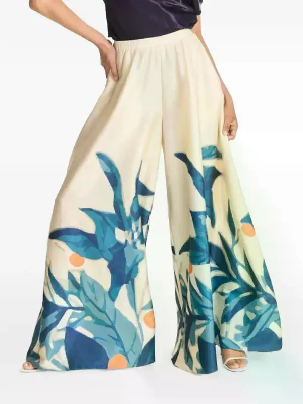 DIARRABLU Botanical-print Palazzo Trousers - Neutrals