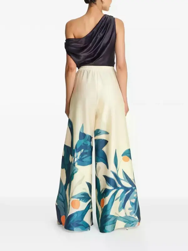 DIARRABLU Botanical-print Palazzo Trousers - Neutrals