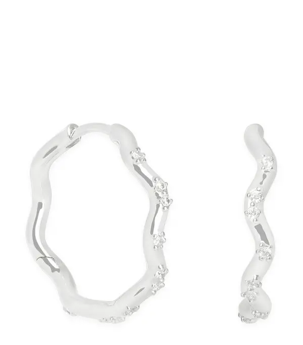 ASTRID & MIYU Rhodium-plated Ripple Hoop Earrings - Silver