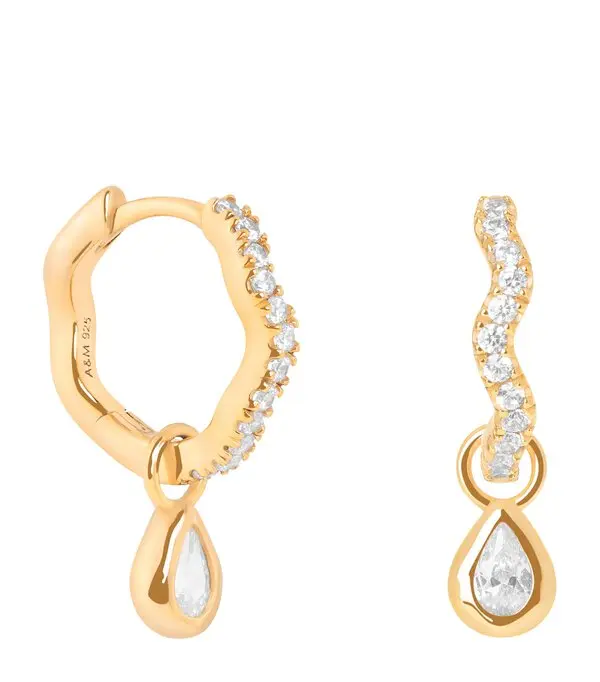 ASTRID & MIYU Plated Sterling Silver And Cubic Zirconia Ripple Pear Huggie Earrings - Gold