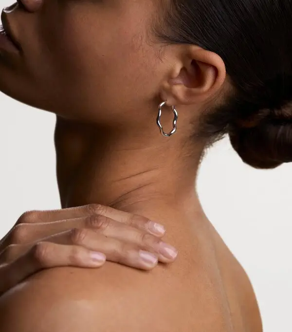 ASTRID & MIYU Rhodium-plated Sterling Ripple Hoop Earrings
