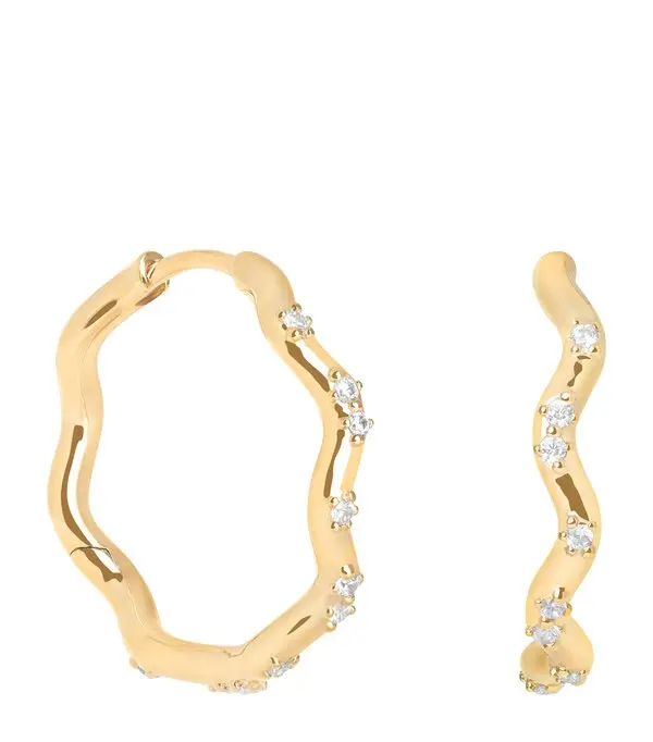 ASTRID & MIYU Plated Sterling Silver Ripple Hoop Earrings - Gold