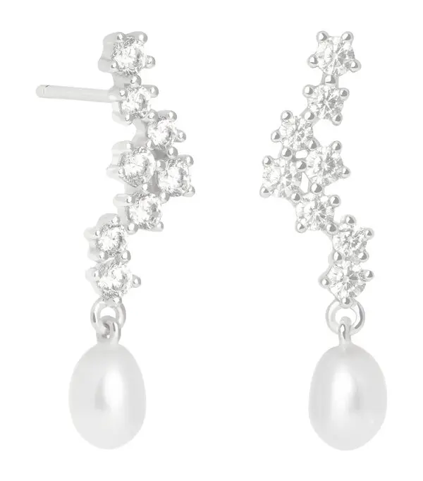 ASTRID & MIYU Rhodium-plated Pearl And Zirconia Drop Earrings - Silver