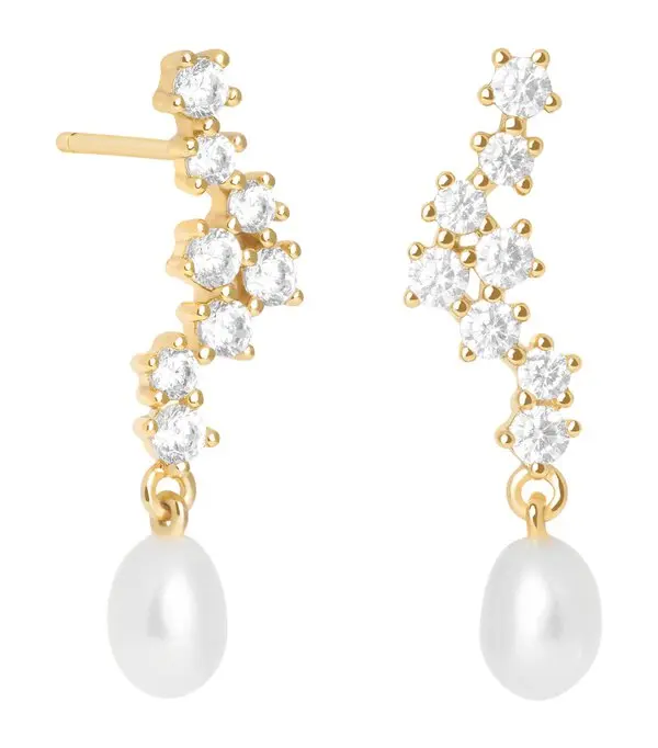 ASTRID & MIYU Plated Pearl And Cubic Zirconia Ripple Drop Earrings - Gold