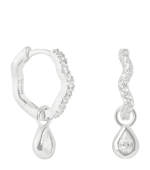 ASTRID & MIYU Rhodium-plated Sterling Cubic Zirconia Ripple Huggie Earrings - Silver