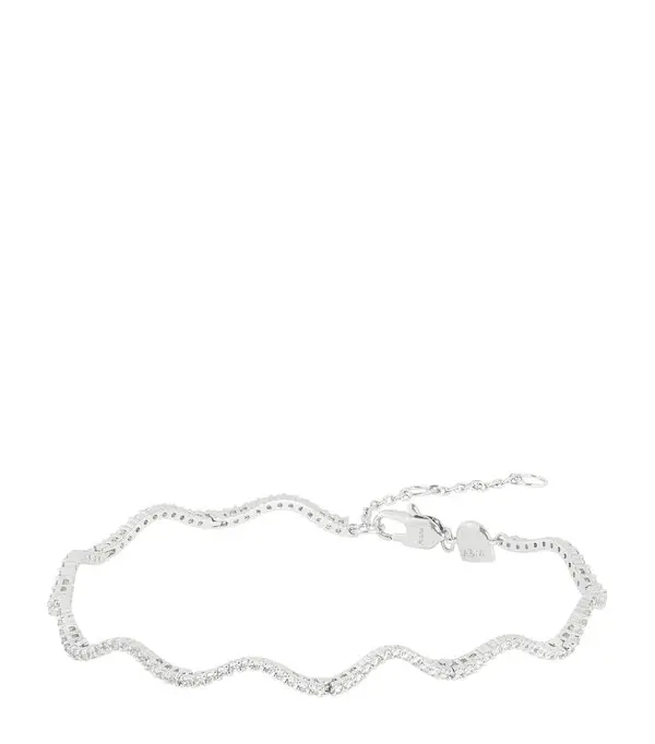 ASTRID & MIYU Rhodium-plated Ripple Tennis Bracelet - Silver