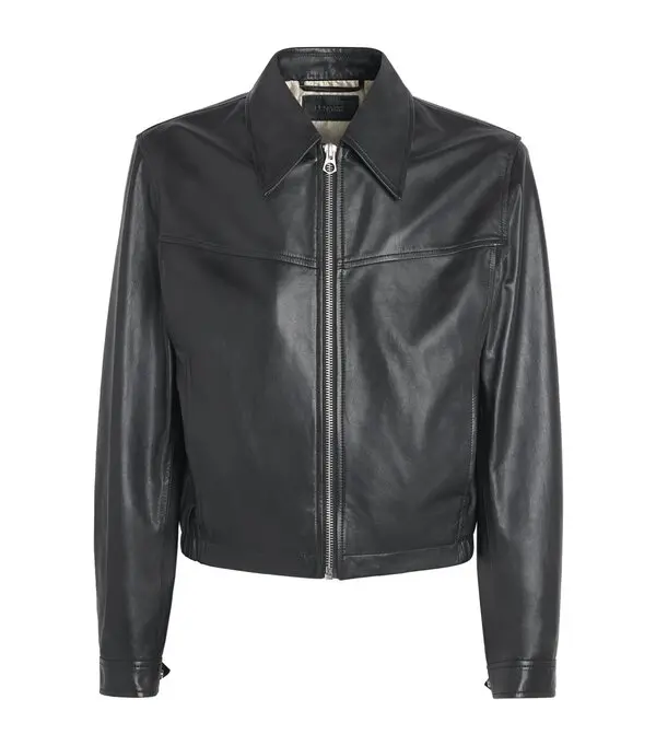 LEMAIRE Waxed Leather Biker Jacket - Black