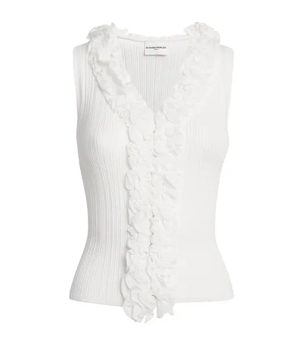 Claudie Pierlot Ruffle-trim Ribbed Tank Top - White