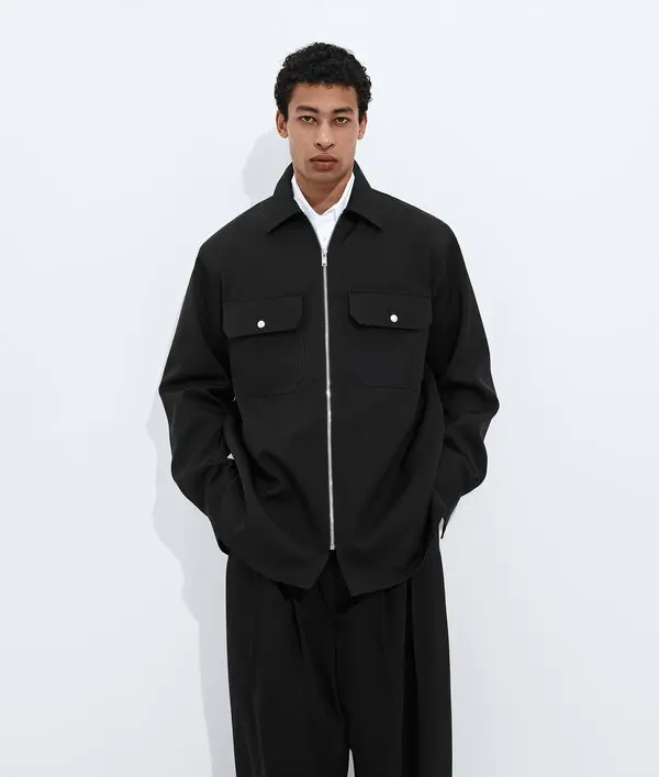 Bottega Veneta Wool Grain De Poudre Overshirt - Double Black