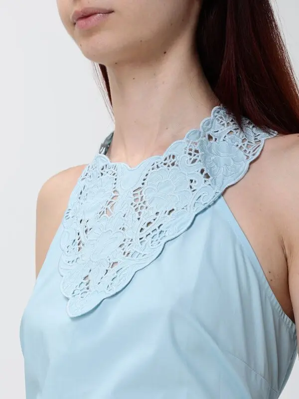 TWINSET Cotton Midi Dress With Embroidery And Lace - Sky