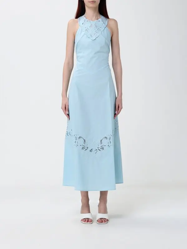 TWINSET Cotton Midi Dress With Embroidery And Lace - Sky