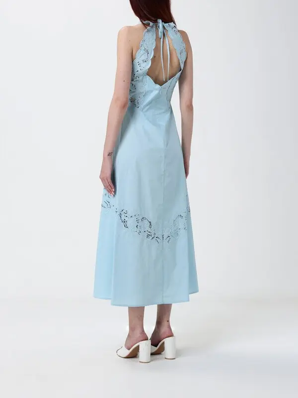 TWINSET Cotton Midi Dress With Embroidery And Lace - Sky