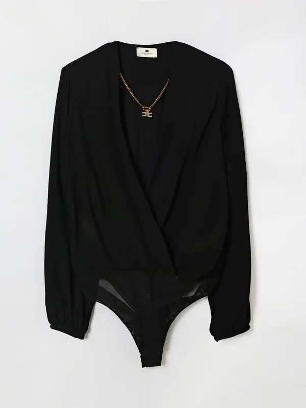 Elisabetta Franchi Georgette Bodysuit Blouse - Black