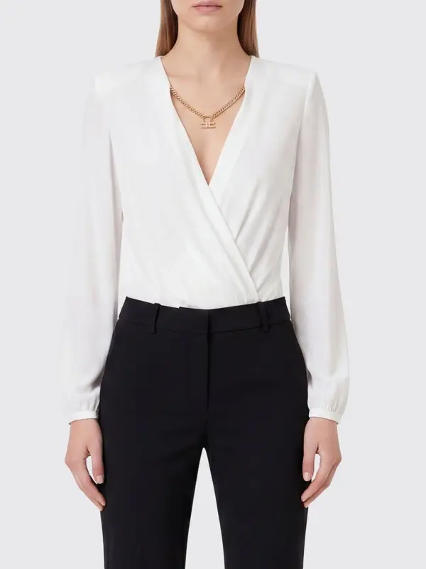 Elisabetta Franchi Georgette Bodysuit Blouse - White