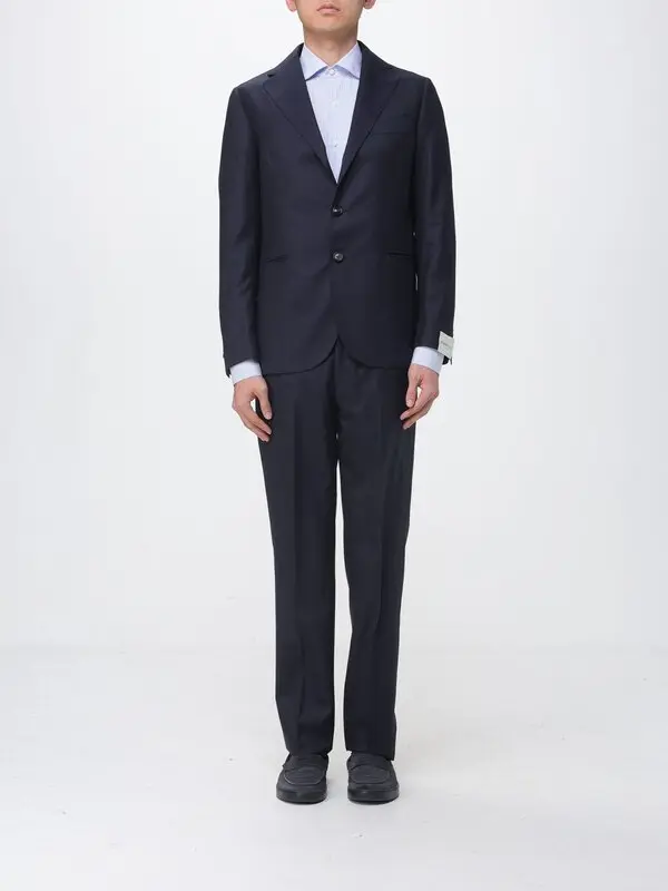 LUIGI BORRELLI Single-breasted Virgin Wool Suit - Navy