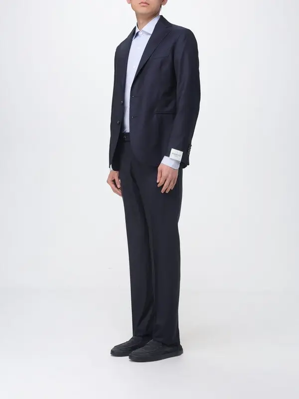 LUIGI BORRELLI Single-breasted Virgin Wool Suit - Navy