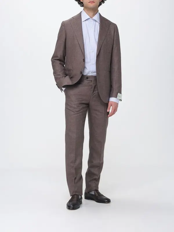 LUIGI BORRELLI Single-breasted Virgin Wool Blend Suit - Brown